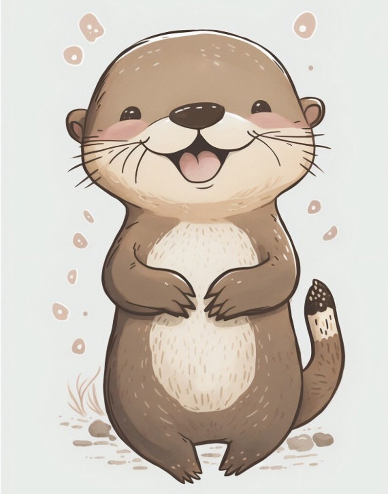 Cute Happy Otter Printable Cartoon Style Digital Art, Watercolor Wall ...