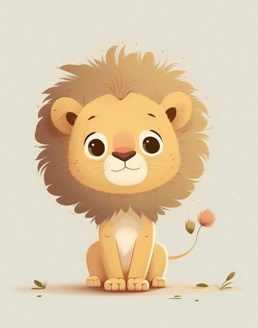 Lion Cartoon Style Digital Art Instant Download, Printable Wall Art ...