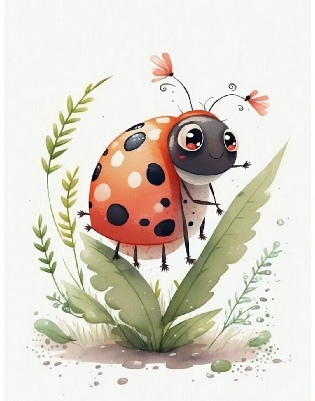 Cute Ladybug Printable Cartoon Style Digital Art, Watercolor Wall Art ...