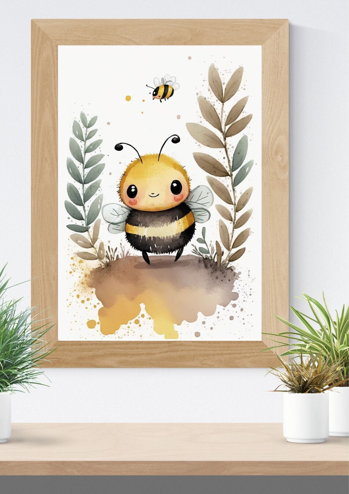 Cute Bee Printable Cartoon Style Digital Art, Watercolor Wall Art ...