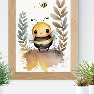 Cute Bee Printable Cartoon Style Digital Art, Watercolor Wall Art ...