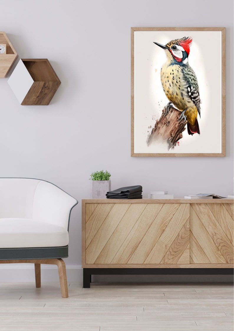 Cute Printable Woodpecker Birt Print Painting, Cartoon Style Digital ...