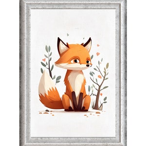 Cute Fox Cartoon Printable Digital Wall Art, Child Decor Instant ...