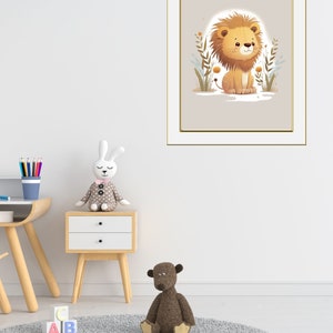 Lion Cub Cartoon Style Digital Art, Printable Wall Art, Cute Child ...