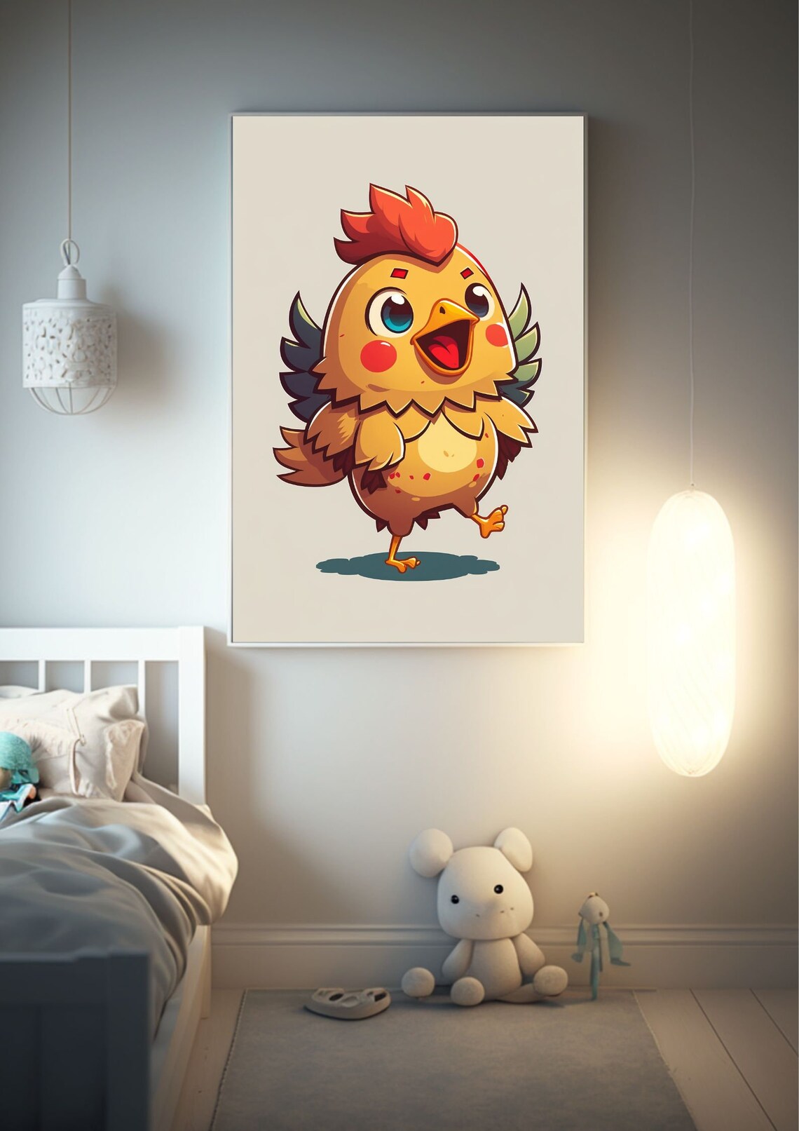 Cute Happy Chicken Printable Cartoon Style Digital Art, Watercolor Wall ...