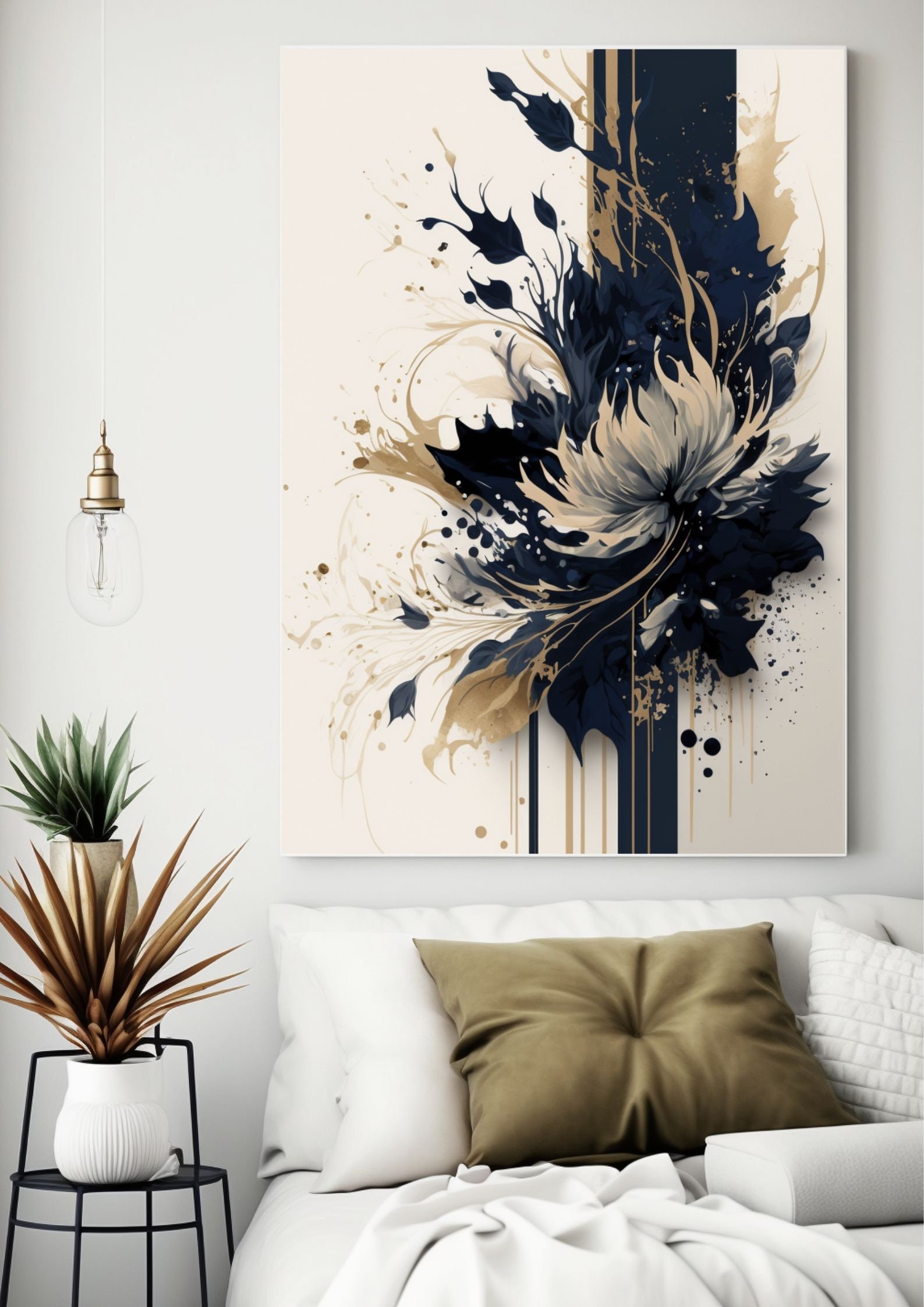 Navy Blue & Beige Abstract Flower, Beige Background Modern Printable ...