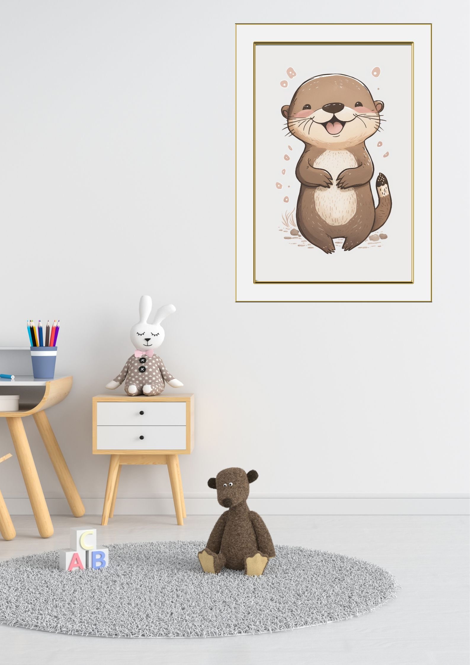 Cute Happy Otter Printable Cartoon Style Digital Art, Watercolor Wall ...