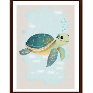 Cute Sea Turtle Printable Cartoon Style Digital Art, Watercolor Wall ...