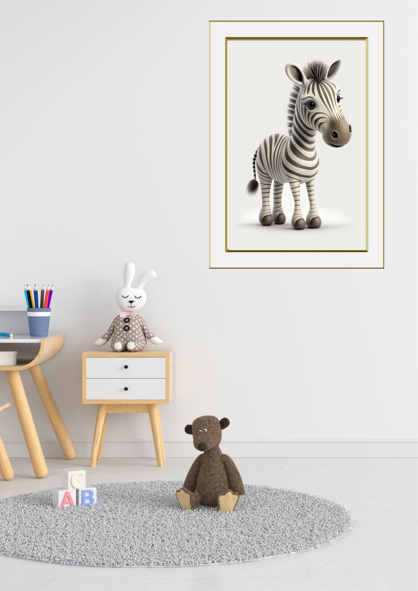 Cute Printable Zebra 3D Cartoon Style Digital Art, Wall Art, Child ...