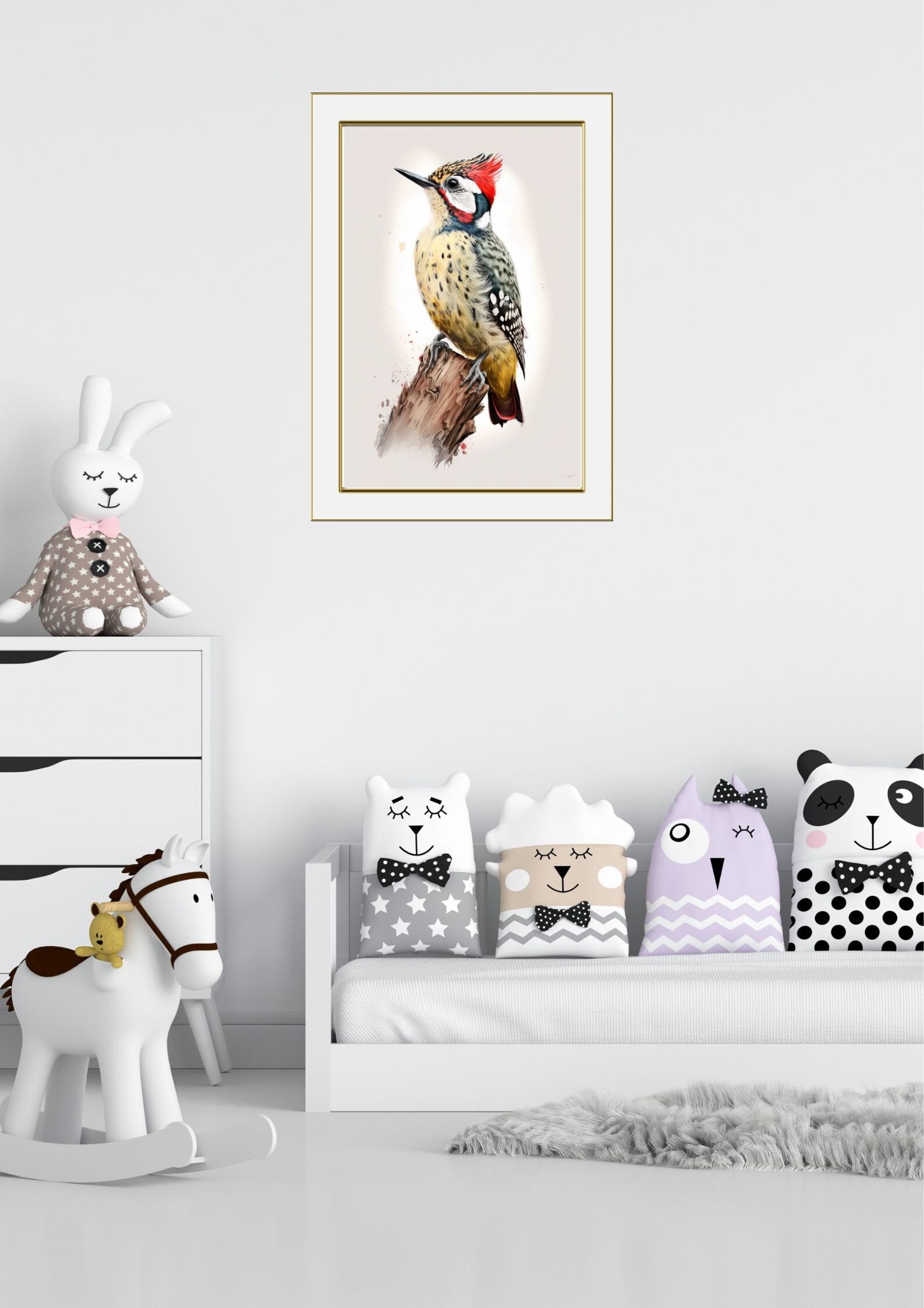 Cute Printable Woodpecker Birt Print Painting, Cartoon Style Digital ...
