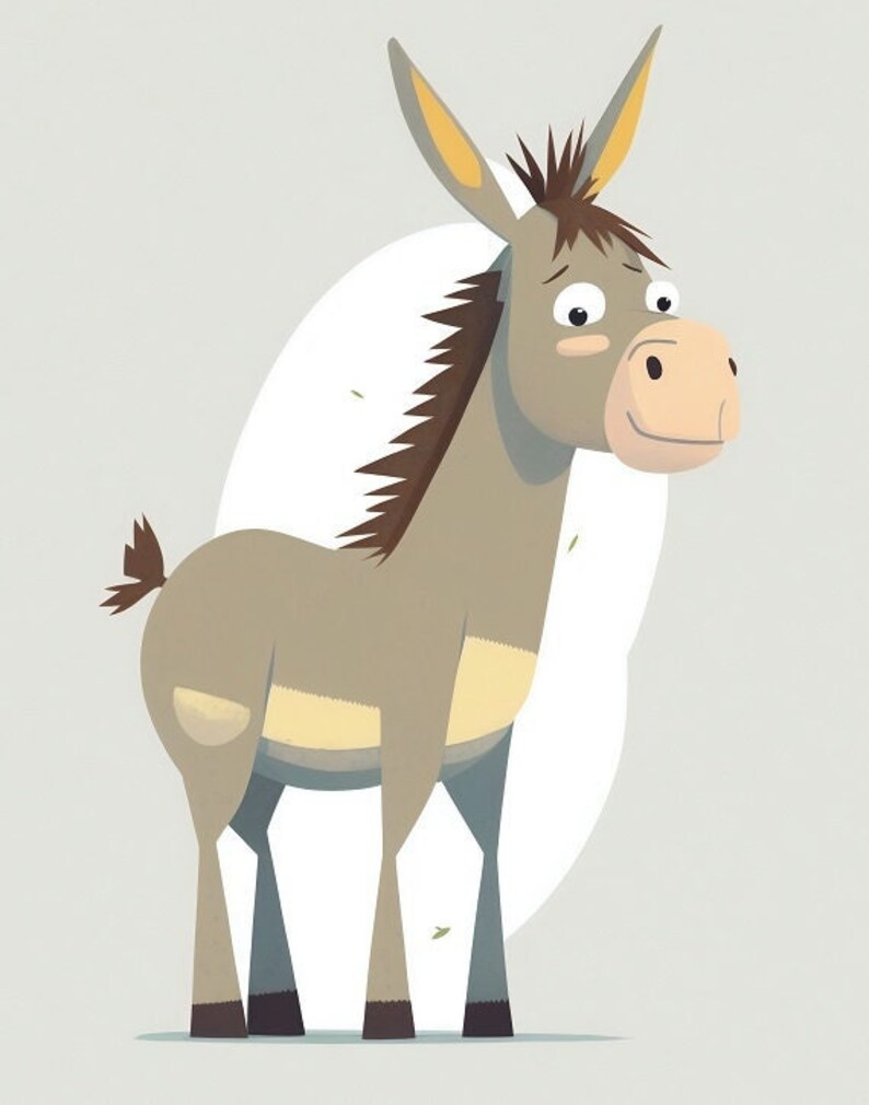 Cute Donkey Printable Cartoon Style Digital Art, Watercolor Wall Art ...
