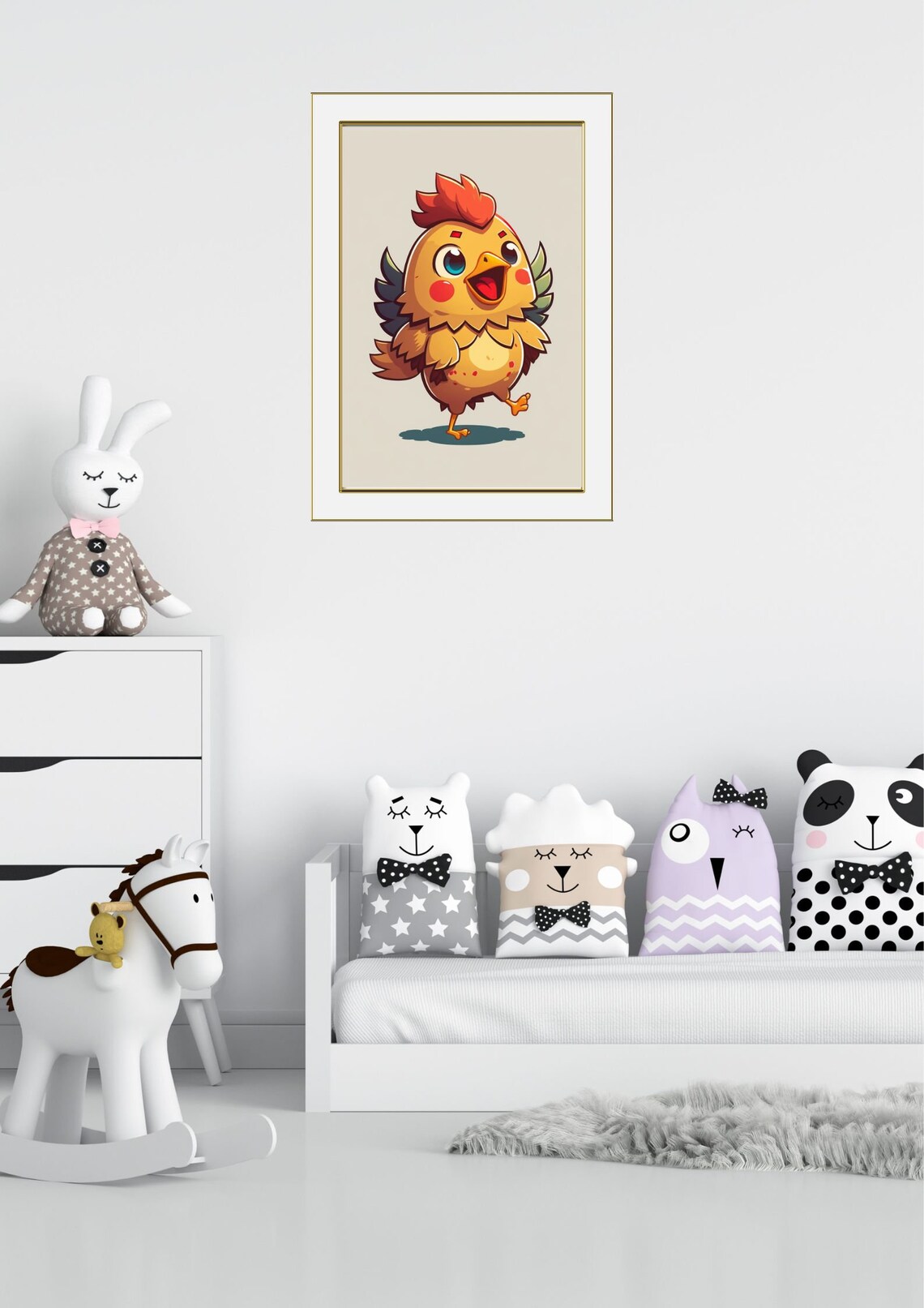 Cute Happy Chicken Printable Cartoon Style Digital Art, Watercolor Wall ...