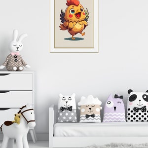 Cute Happy Chicken Printable Cartoon Style Digital Art, Watercolor Wall ...