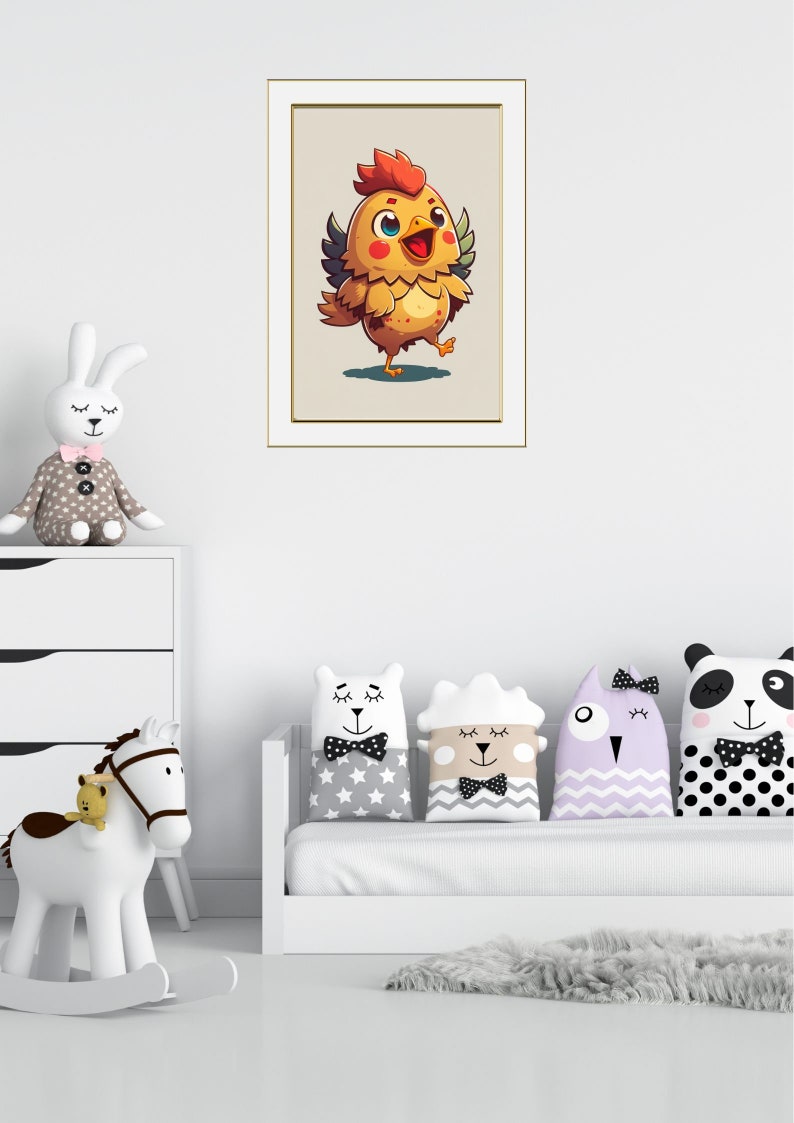 Cute Happy Chicken Printable Cartoon Style Digital Art, Watercolor Wall ...