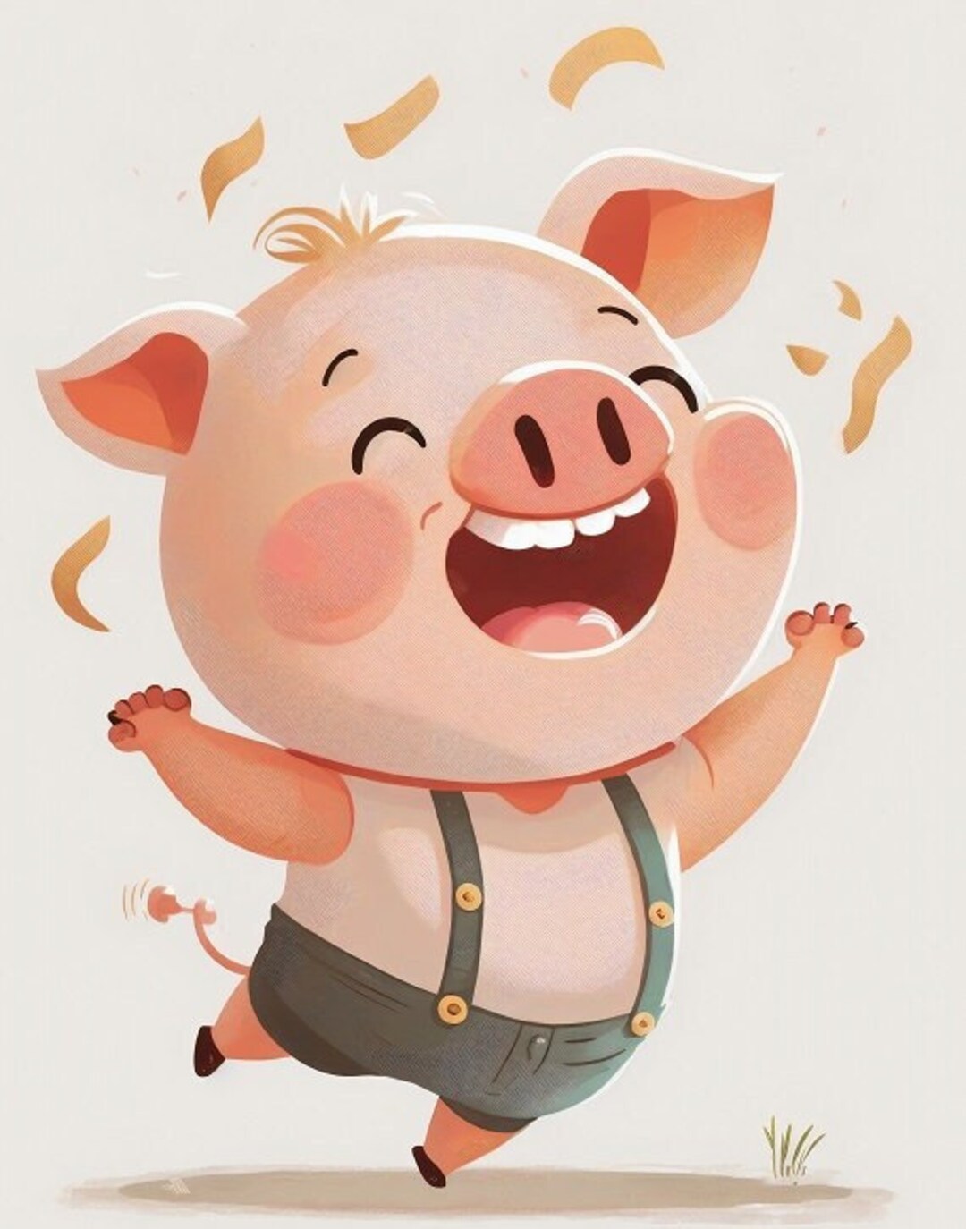 Cute Pig Printable Cartoon Style Digital Art, Watercolor Wall Art ...