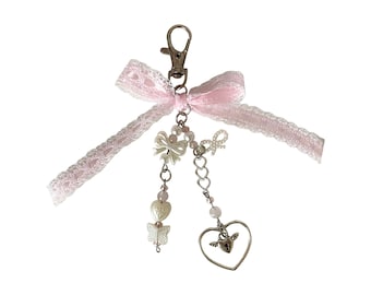 Handmade Pink and Black Dainty Bow Keychain or Phonecahrm Coquette ...