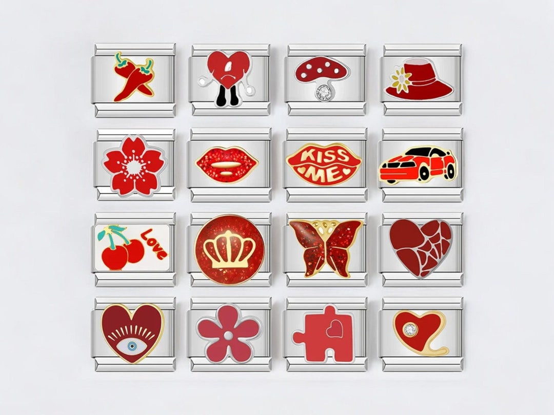 Italian Bracelet Red Charms, 9MM Charms, Red Charm Links, Stainless ...