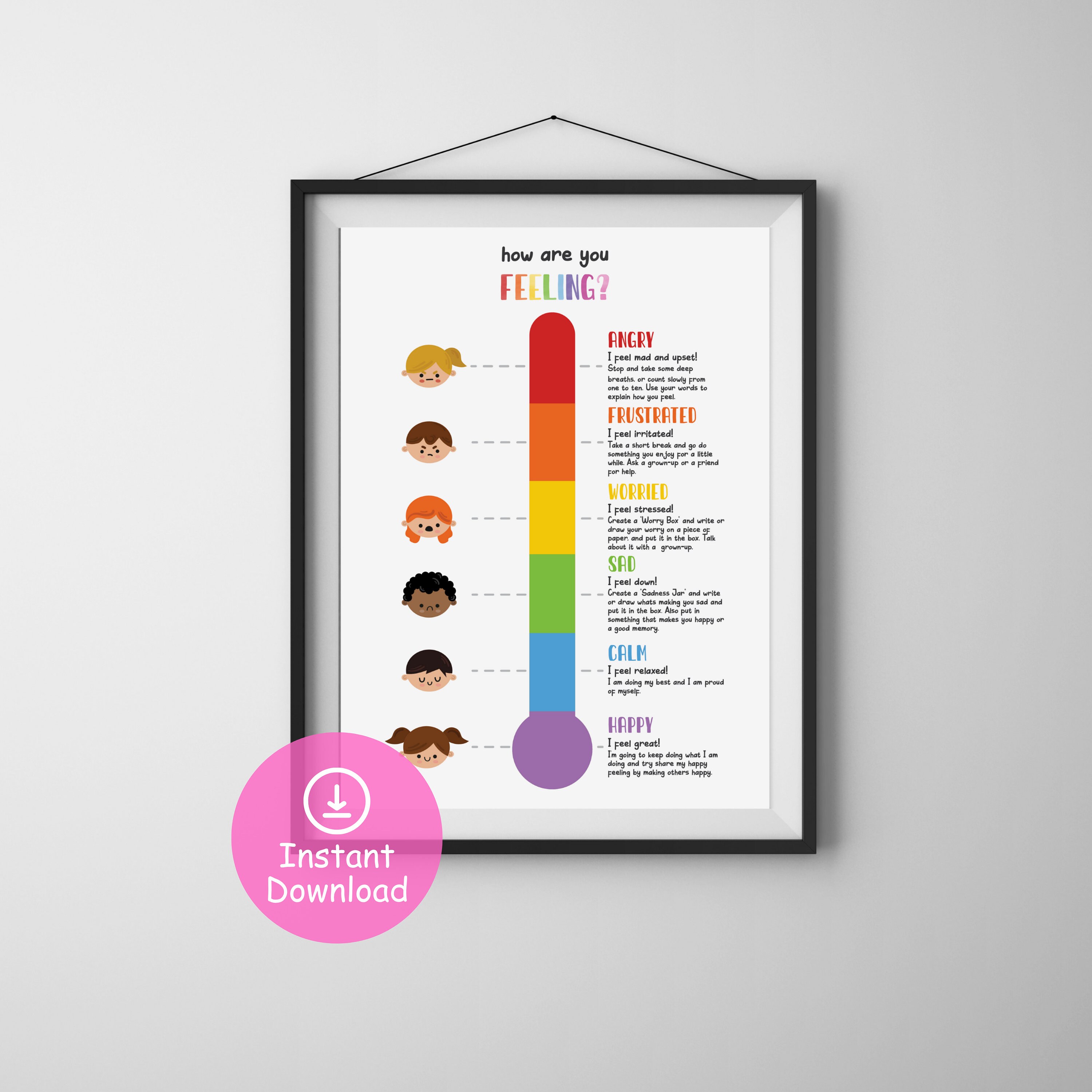 Feelings Thermometer Poster, Self-regulation Printable, Calming Corner ...