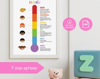 Feelings Thermometer Chart, Emotions Thermometer Poster, Printable Mood ...