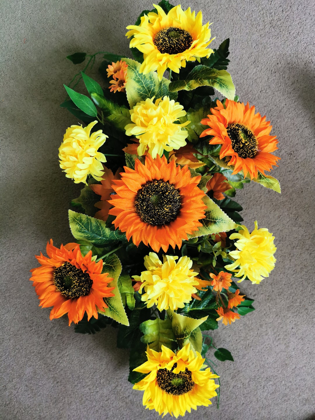 Coffin Spray Casket Topper Silk Funeral Flower Artificial Sunflower Mum ...