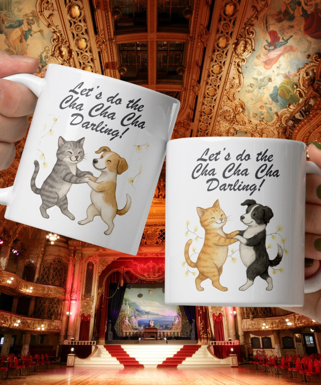 Dancing Cat & Dog Mug – Cha Cha Cha Darlings – Watercolour Dog and Cat ...