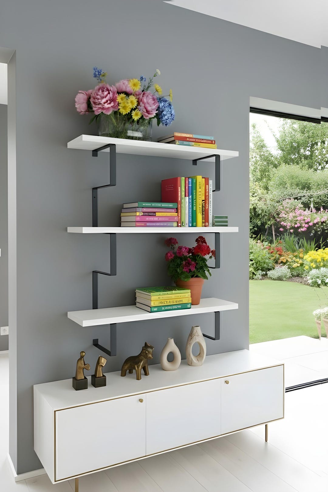Modern Metal Leg Wall Shelf: 3-tier Scandinavian Bookshelf - Etsy