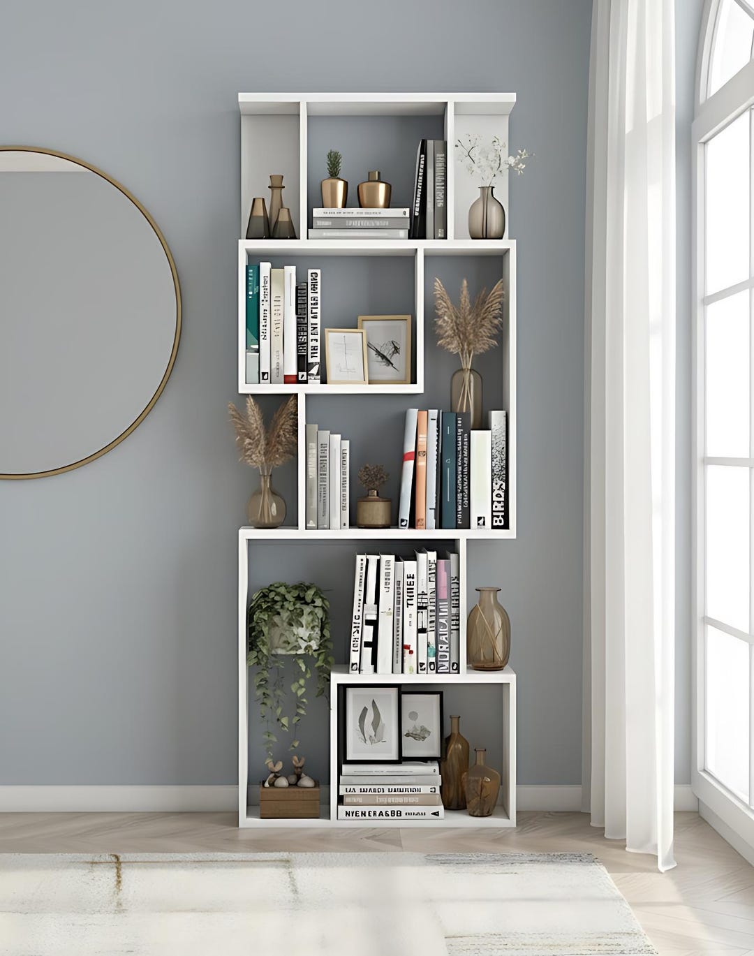 Modern Zig Zag Bookshelf | Geometric S-shaped Bookcase | Scandinavian ...