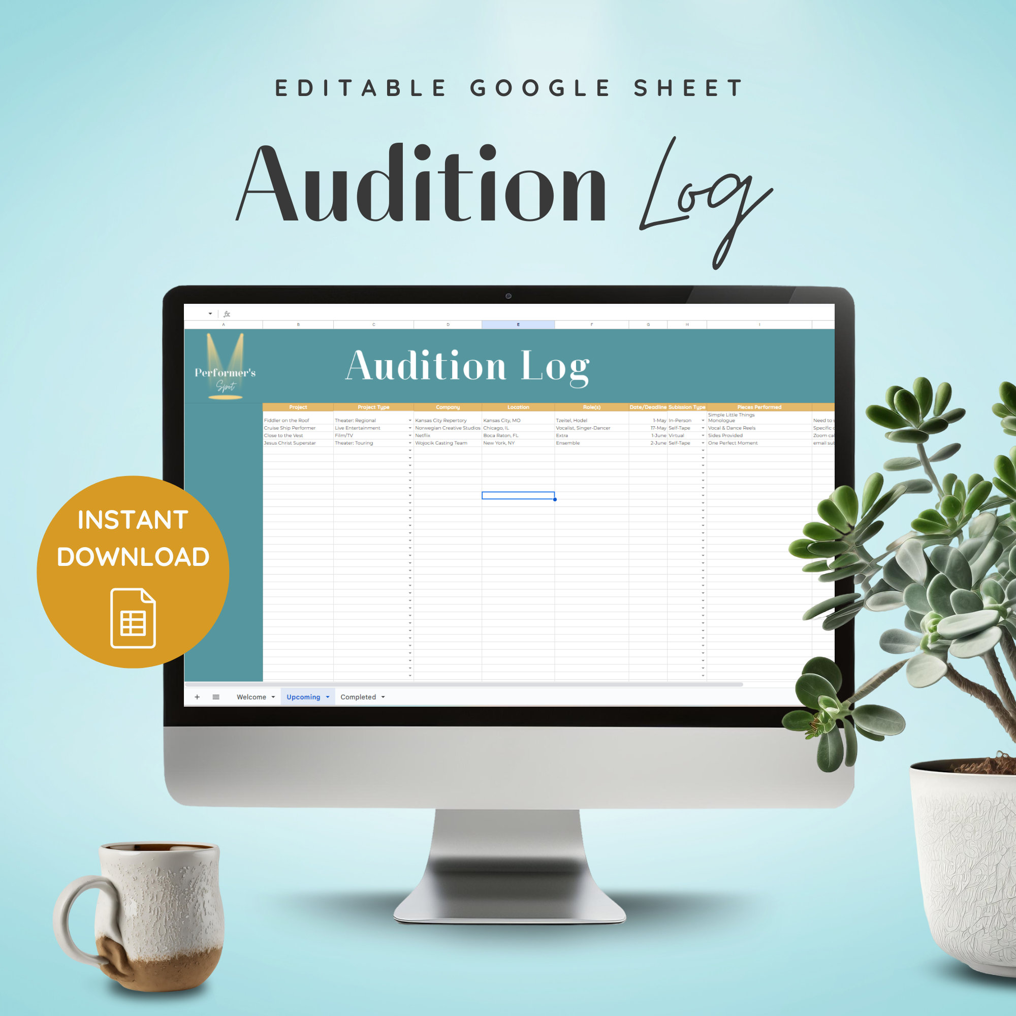 Performer's Audition Log, Google Sheets INSTANT DOWNLOAD, Tracker for ...