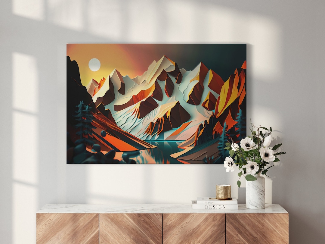 Abstract Mountain Lake Wall Art Canvas Print Modern Minimalistic Art ...