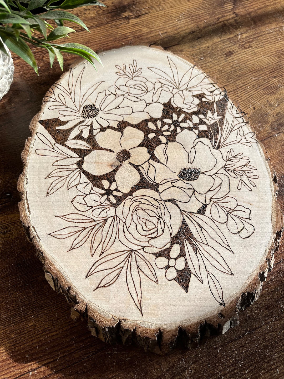 Handmade Wood Burned Flower Design - Etsy