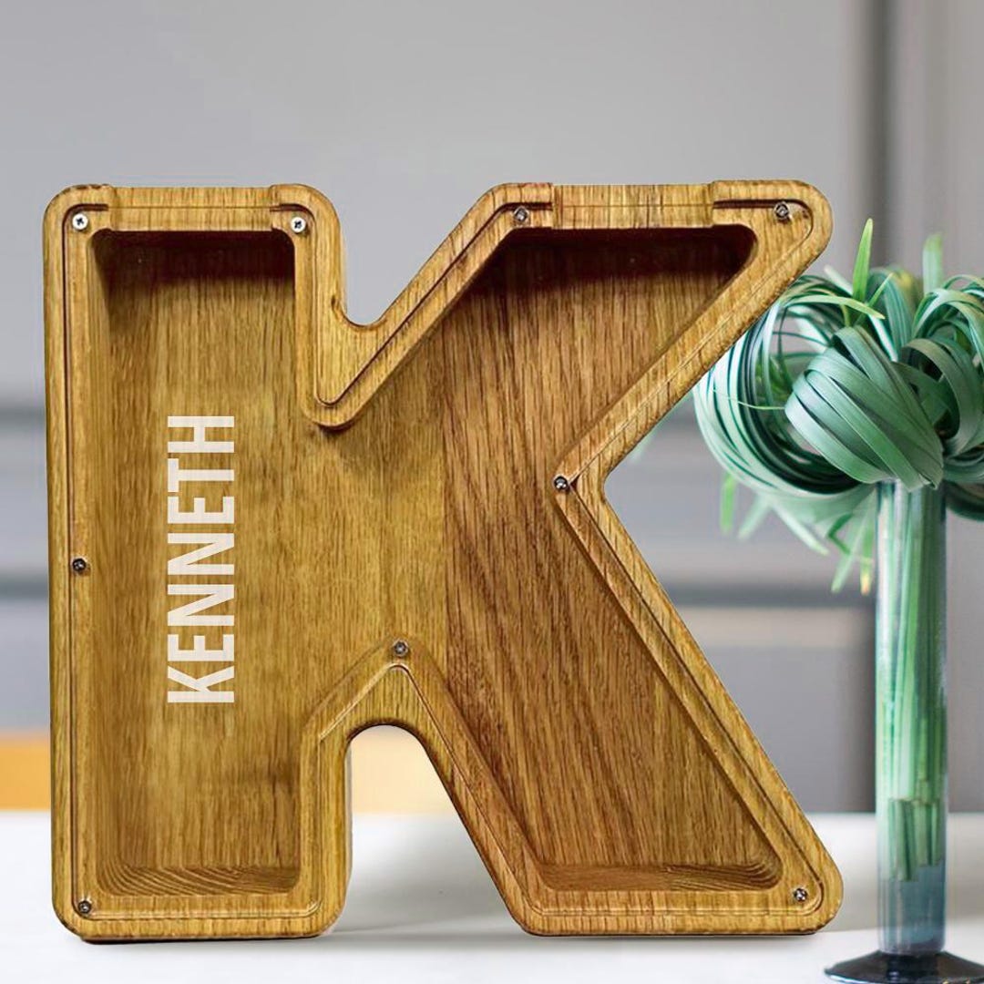 Personalized 26 Letters Piggy Bank Custom Name Wooden Money Box - Tung ...