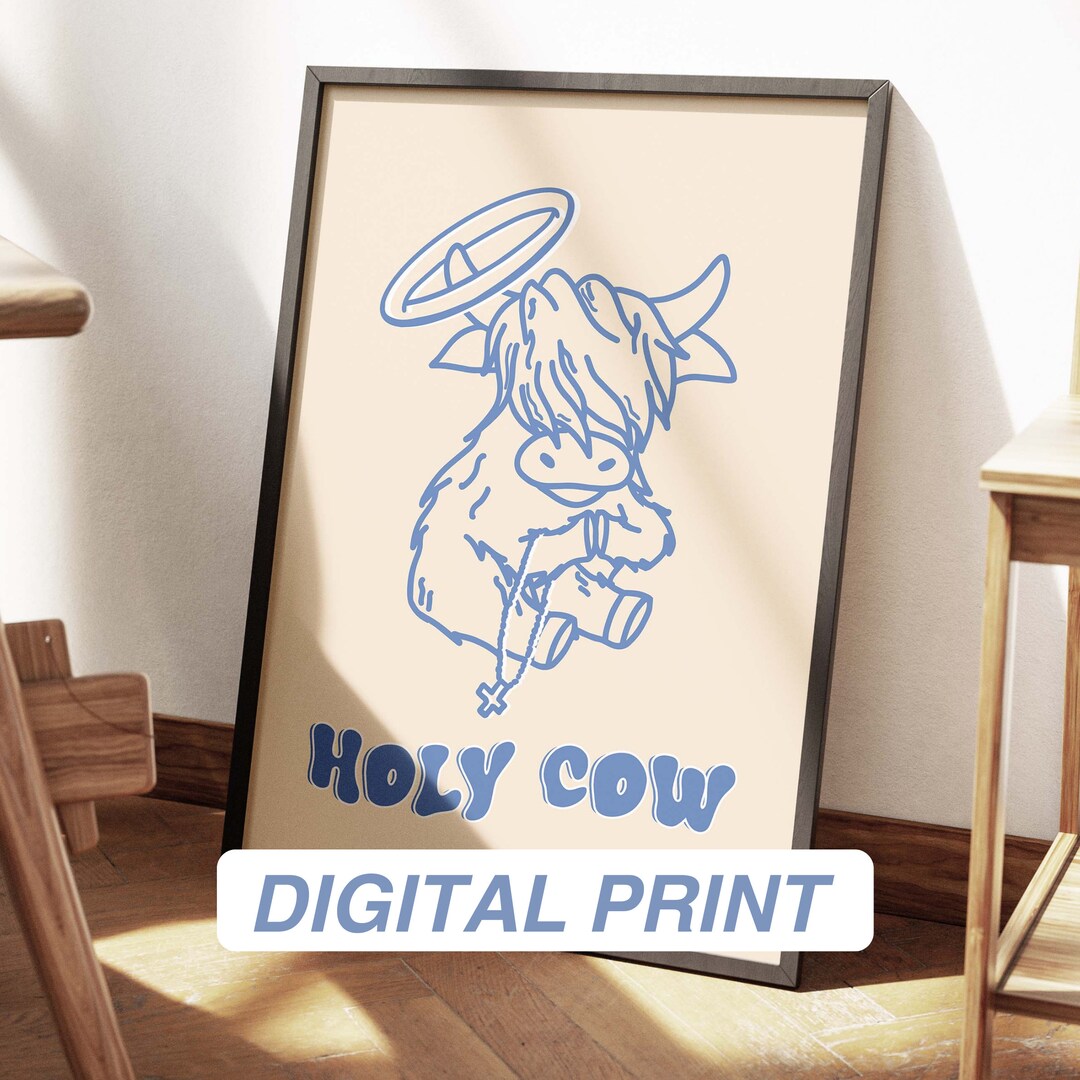 HOLY COW Wall Art, Funny Quote, Trendy Quote Print, Retro Wall Poster ...