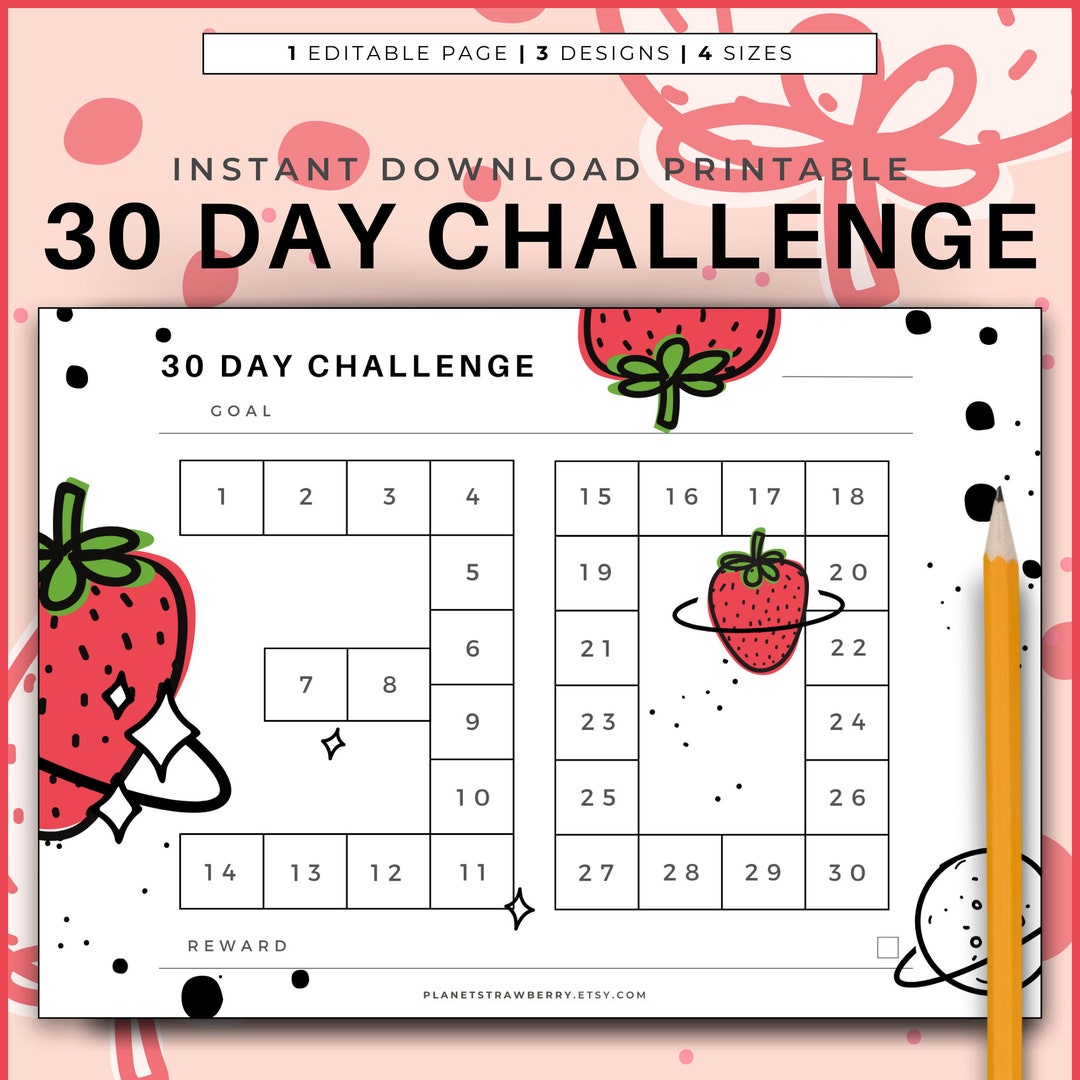 Printable 30 Day Challenge PDF Thirty Day Challenge Template Simple ...