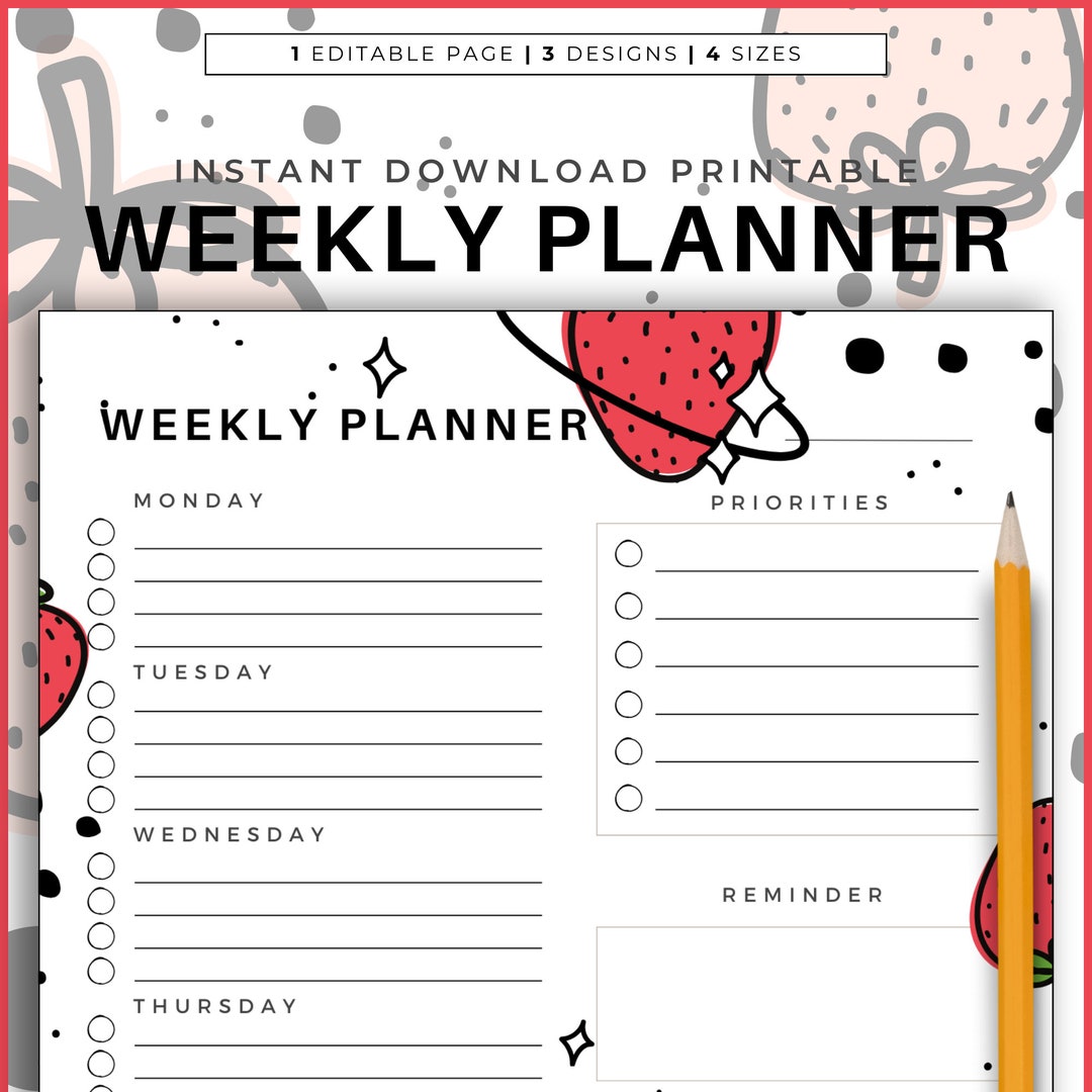 Simple Weekly Planner Printable Digital Download Week by Week Planner ...