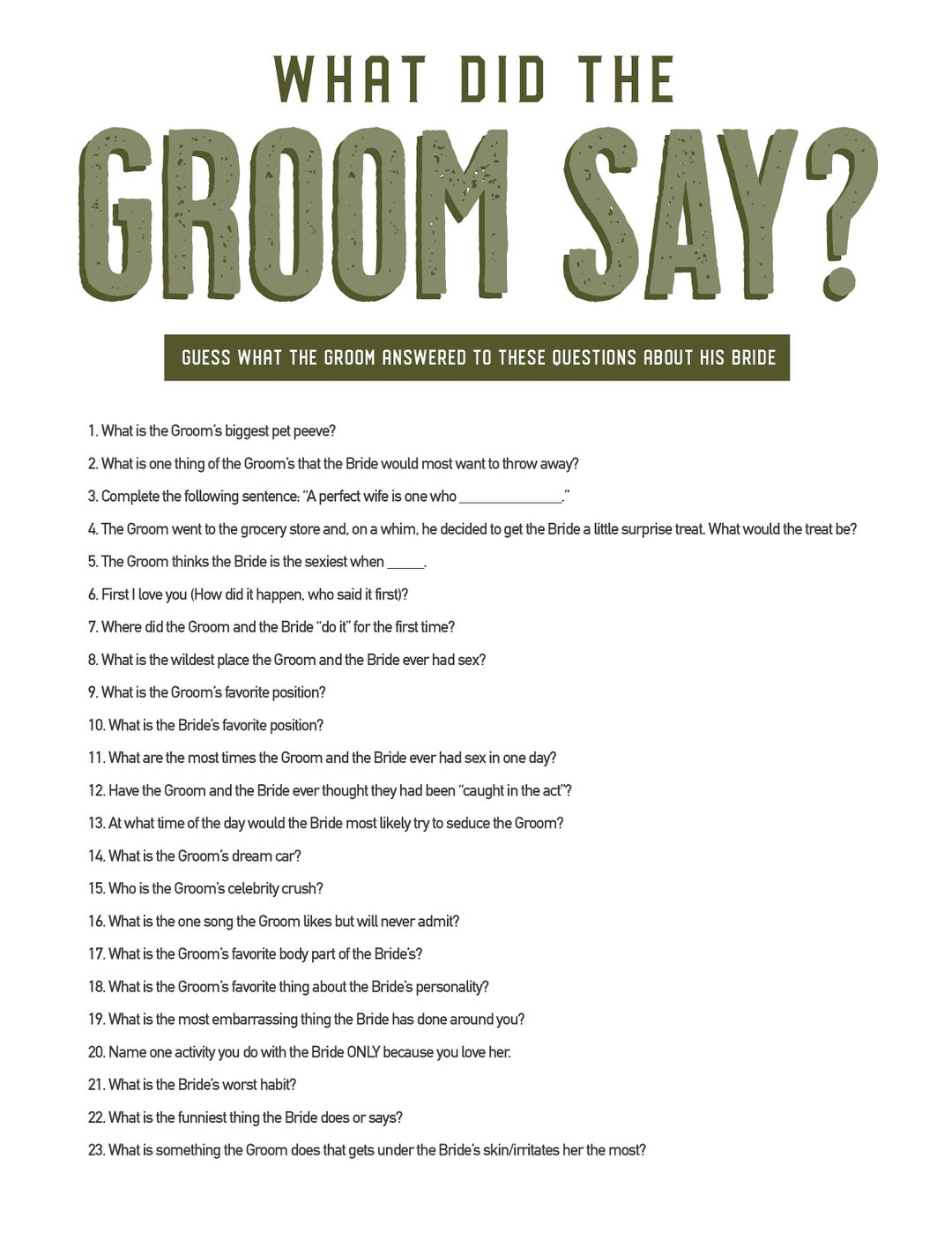Bachelorette Party — Groom Questionnaire - Etsy Australia
