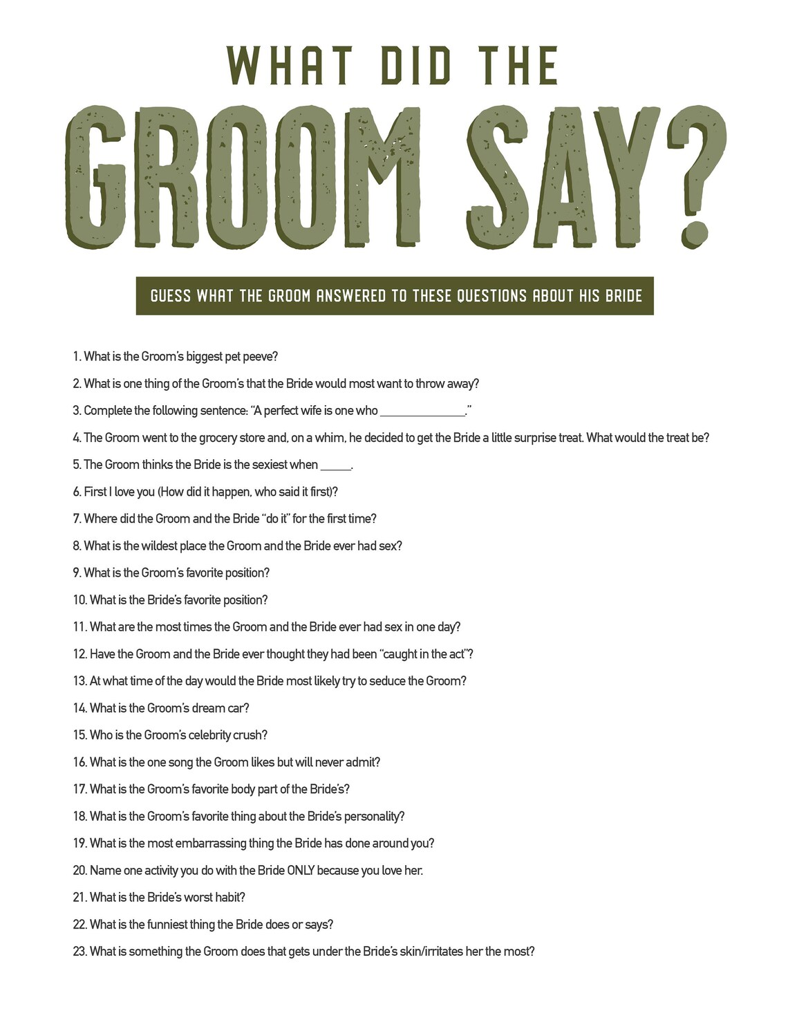 Bachelorette Party — Groom Questionnaire - Etsy