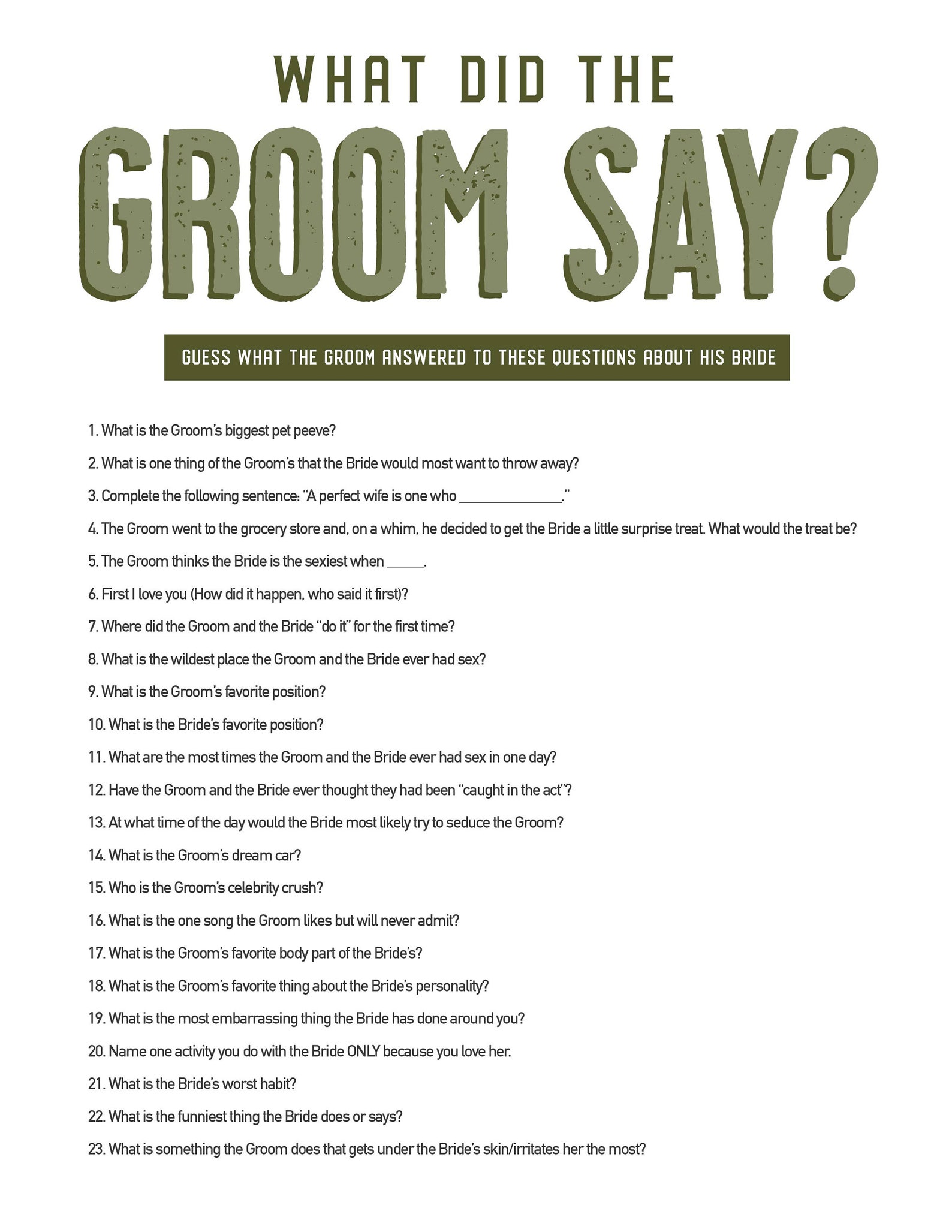Bachelorette Party — Groom Questionnaire - Etsy