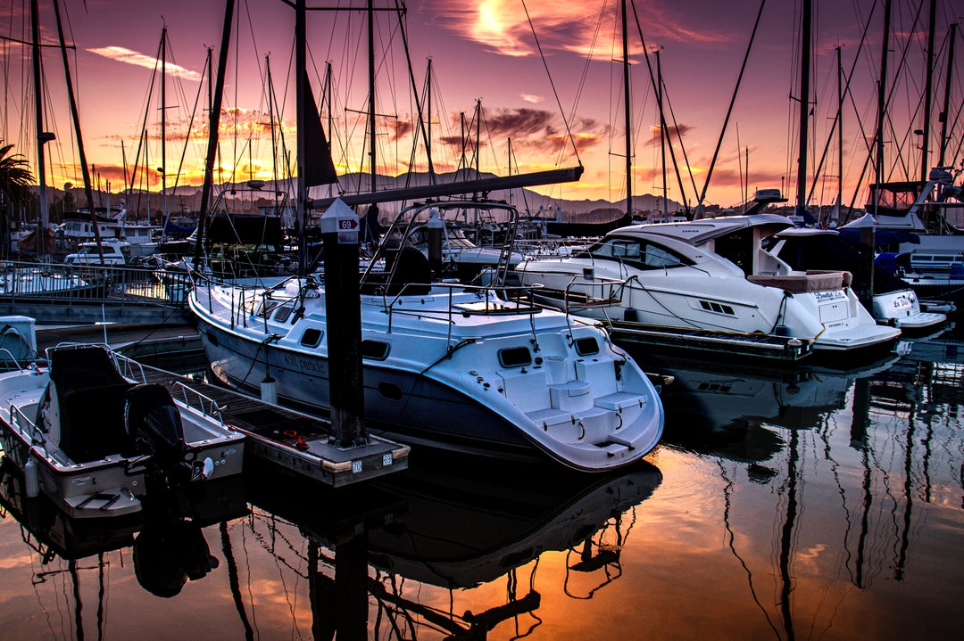 Sausalito California Marina at Sunset With Yachts Mt Tamalpais and ...