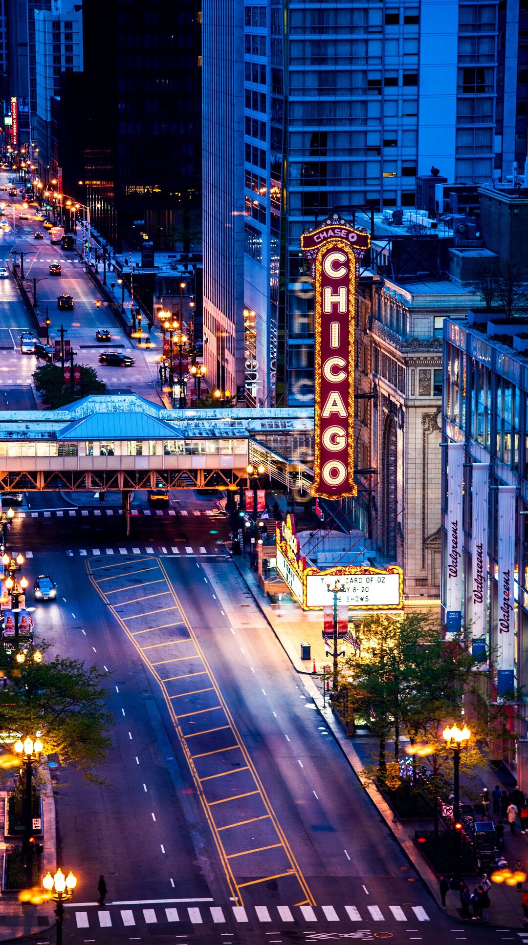 Chicago Theater Neon Sign at Night on State Street Aerial View Fine Art ...