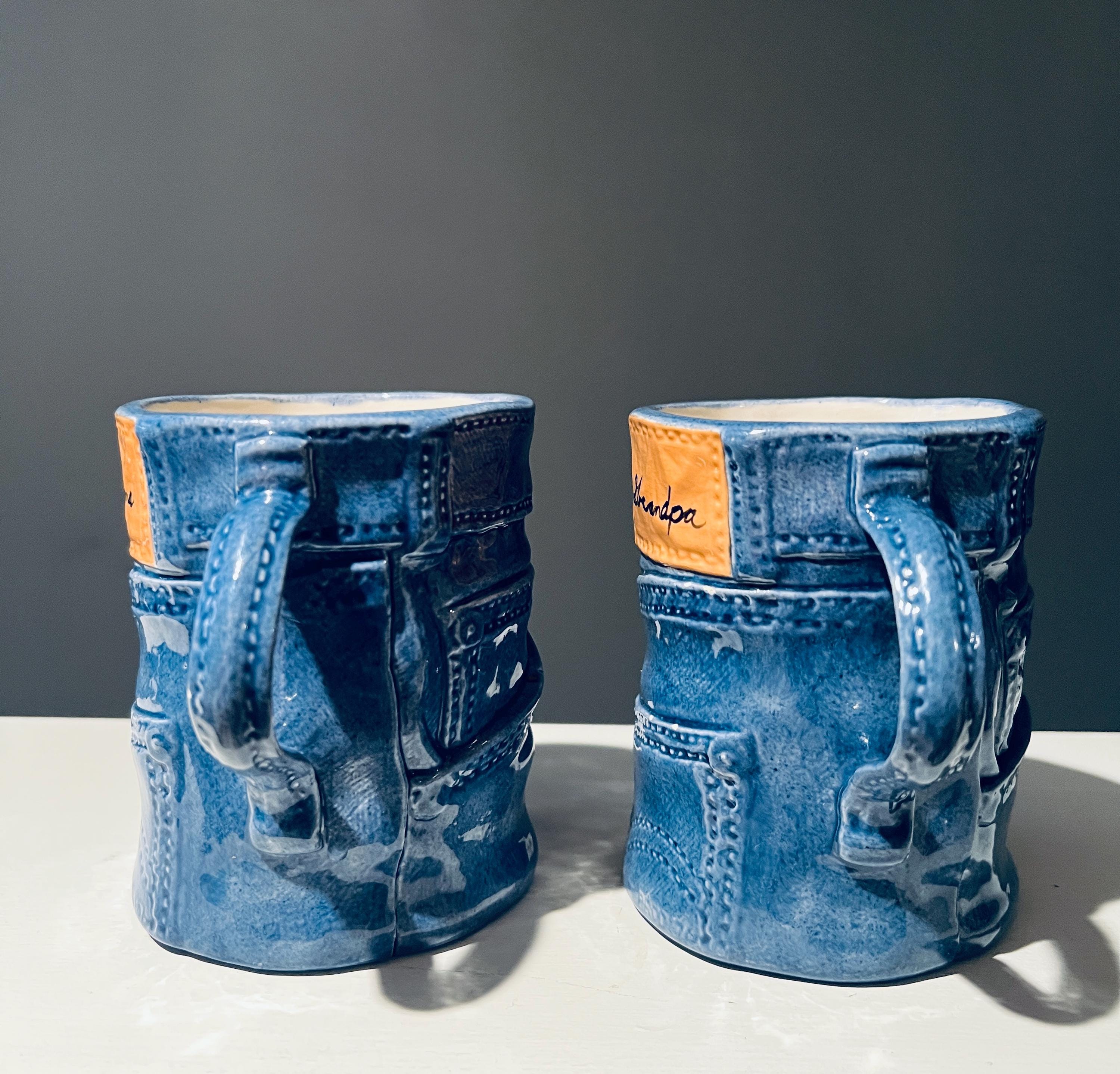 Rare Vintage Marty Grandma and Grandpa Jean Mugs Set Ceramic Blue Denim ...