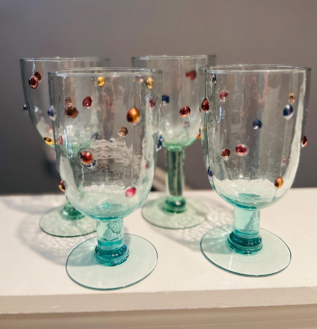 Hand-blown Mexican Art Glass Goblet - Greenish Blue With Multicolored ...