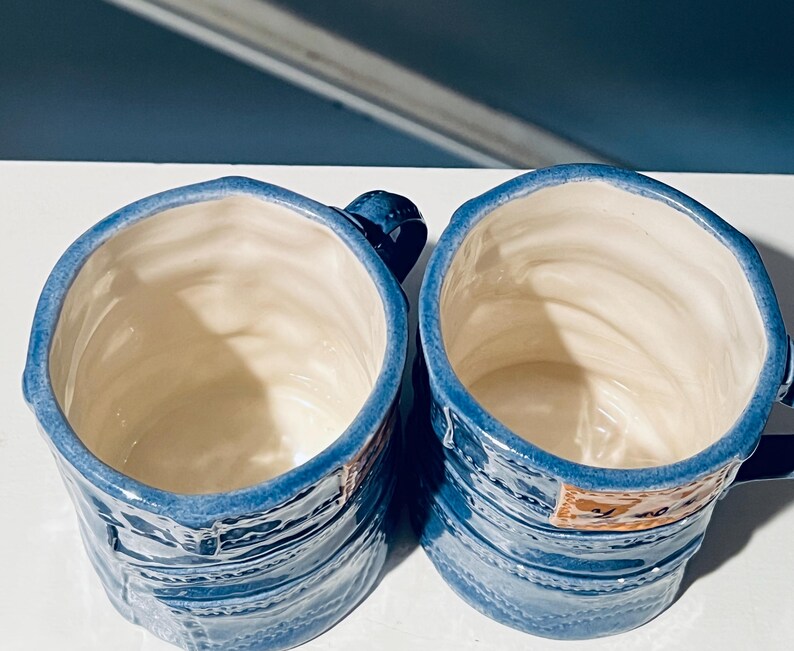 Rare Vintage Marty Grandma and Grandpa Jean Mugs Set Ceramic Blue Denim ...