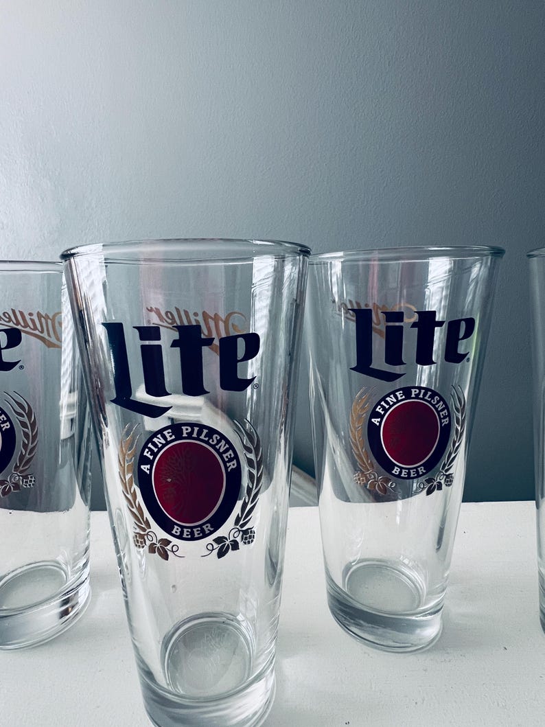 Miller Lite A Fine Pilsner Beer Glasses Set of 4 Libbey Pint Tumblers ...