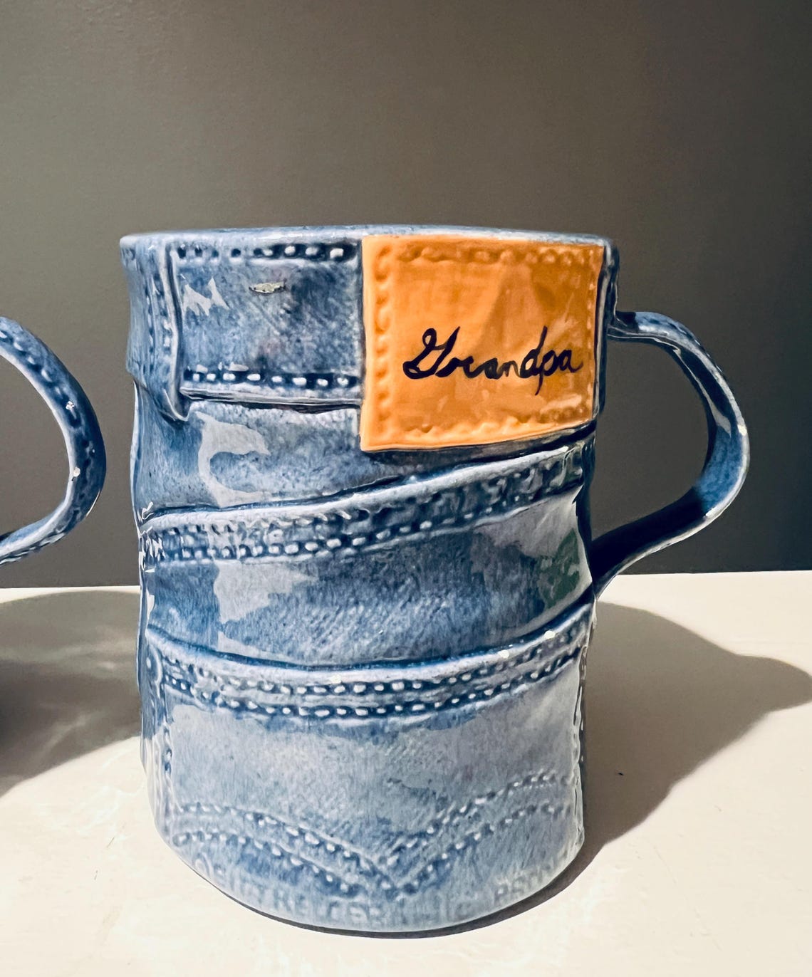 Rare Vintage Marty Grandma and Grandpa Jean Mugs Set Ceramic Blue Denim ...