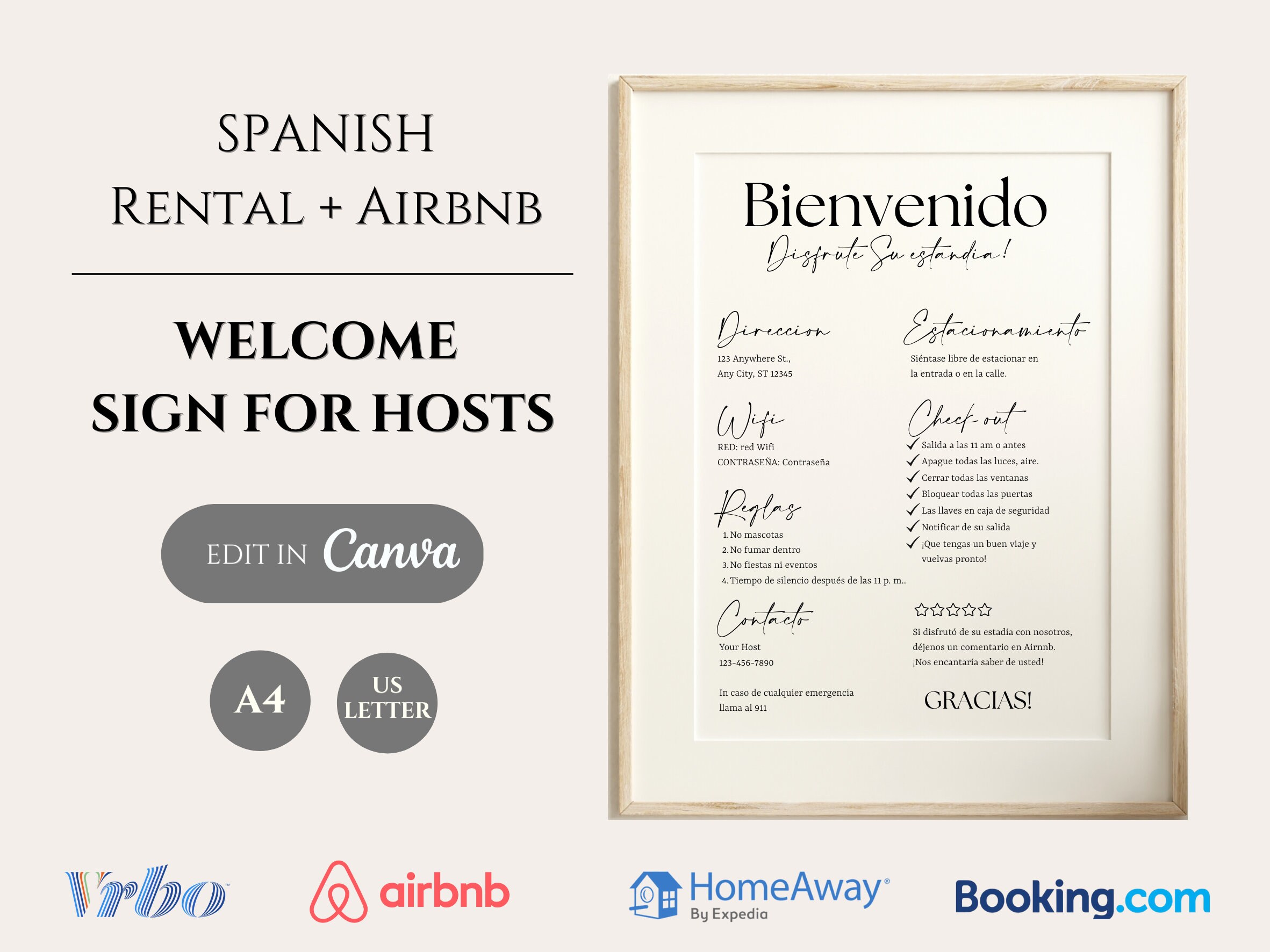 Bienvenido Spanish Airbnb Welcome Sign - Etsy