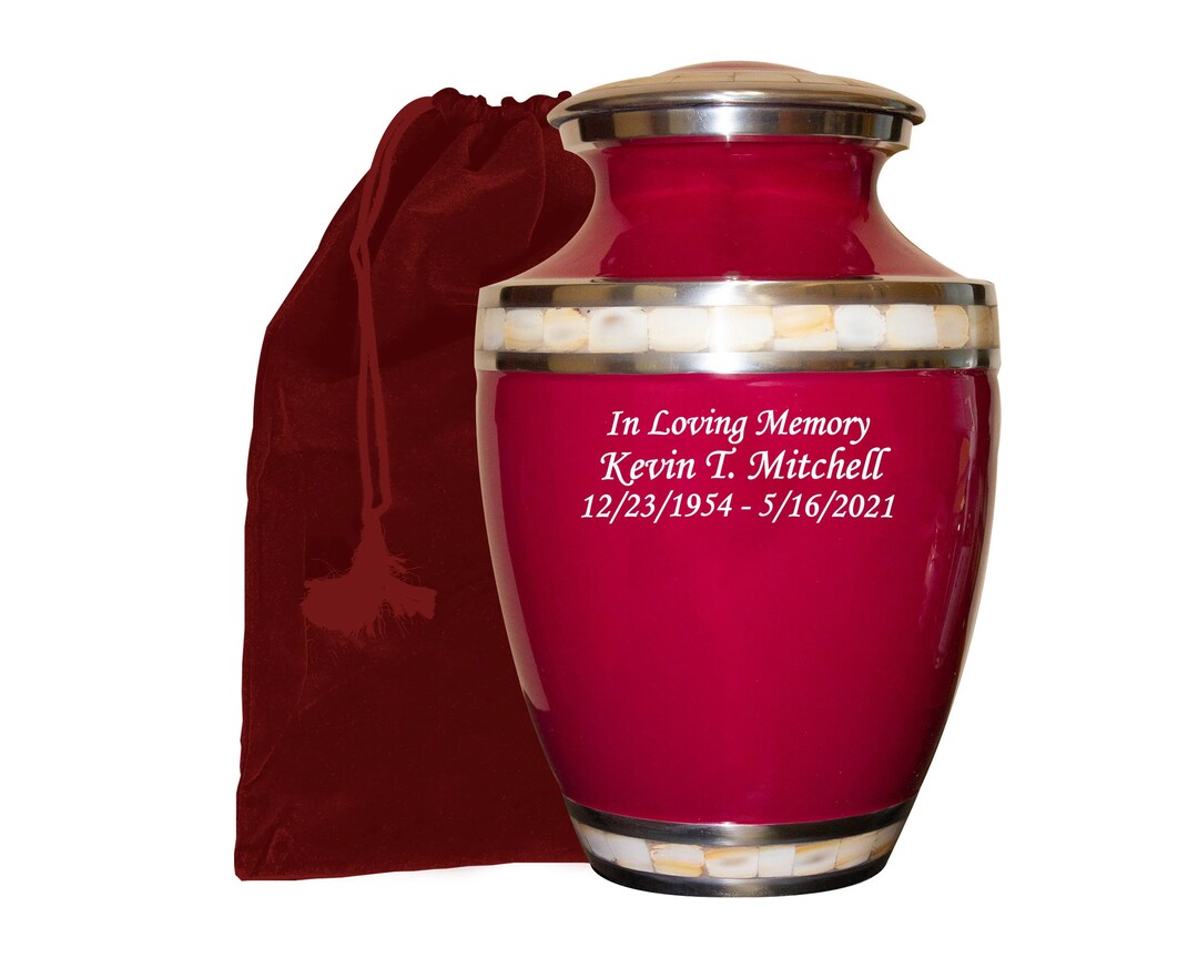 Red Human Funeral Cremation Urn, Urns for Human Ashes, Large Ruby Red Urn With Personalization ...