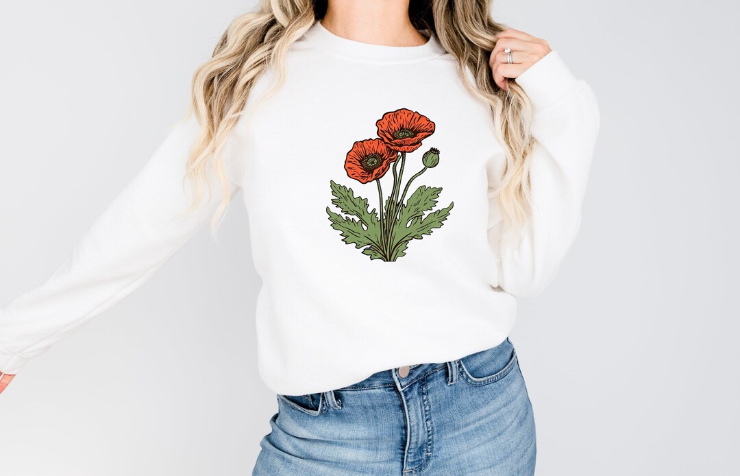 Poppy Flower Sweater, Poppy Sweater, Birth Flower Sweatshirt, Birth ...