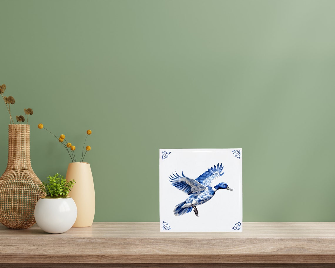 Delft Blue Ceramic Tile: Decorated Mallard Duck Modern Dutch - Etsy