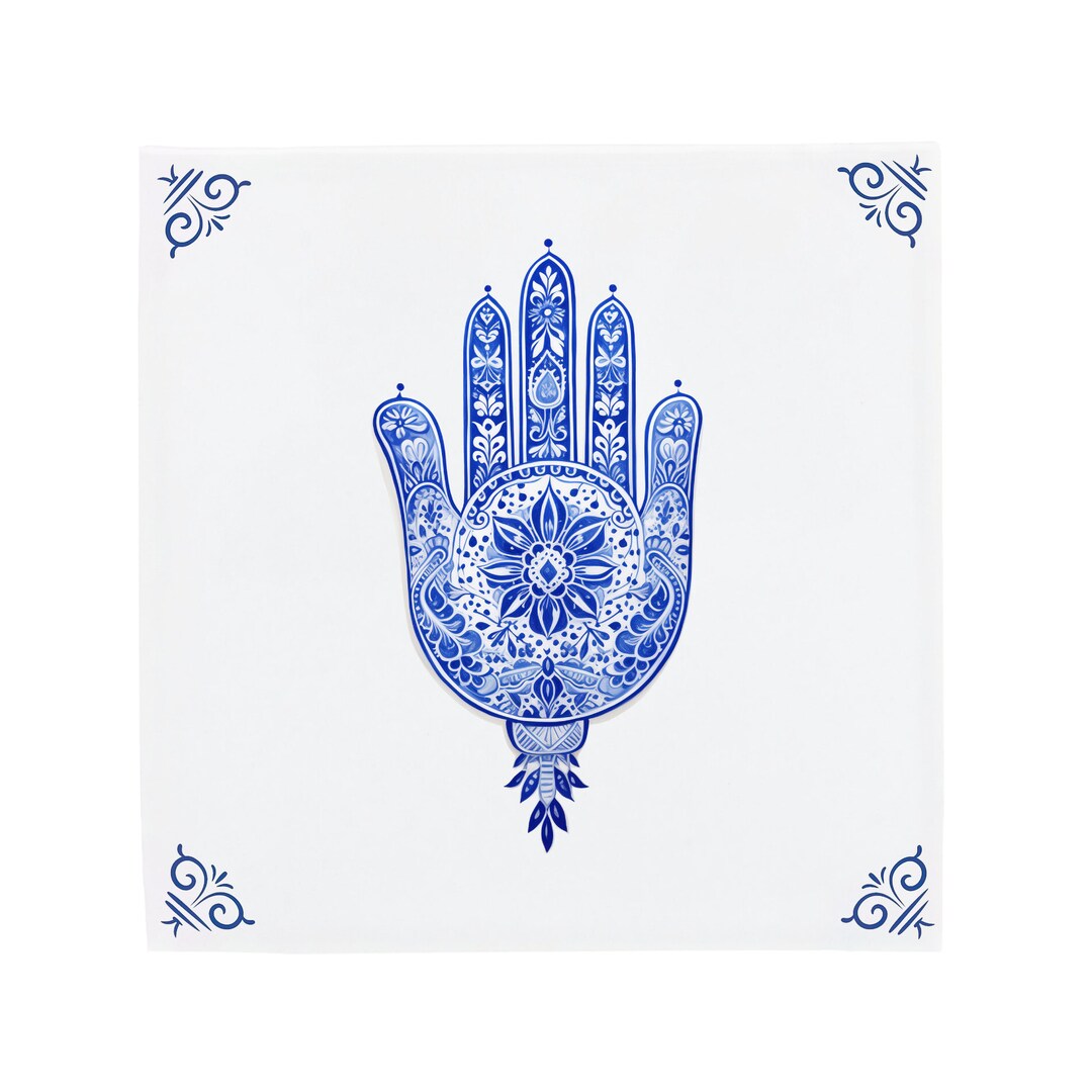 Ceramic Delft Tile: Hand of Fatima Blue and White - Handcrafted Art - Etsy