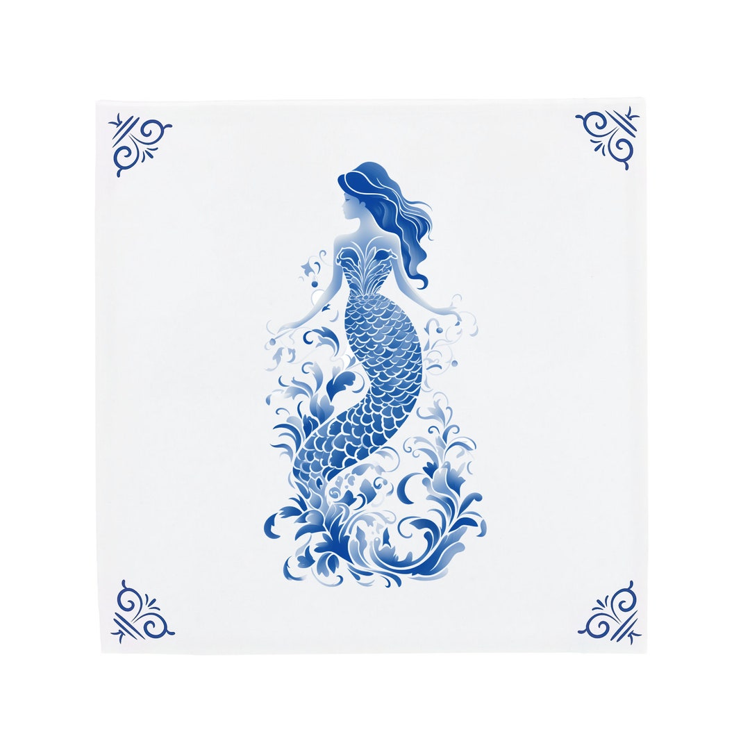 Delft Blue Ceramic Tile: Decorated Little Mermaid Modern Dutch Design ...